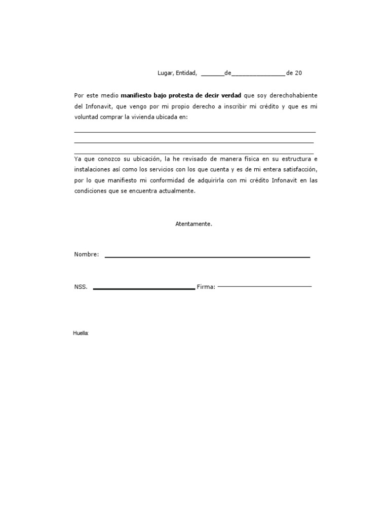 Carta bajo protesta Infonavit 2025 | PDF | Derecho