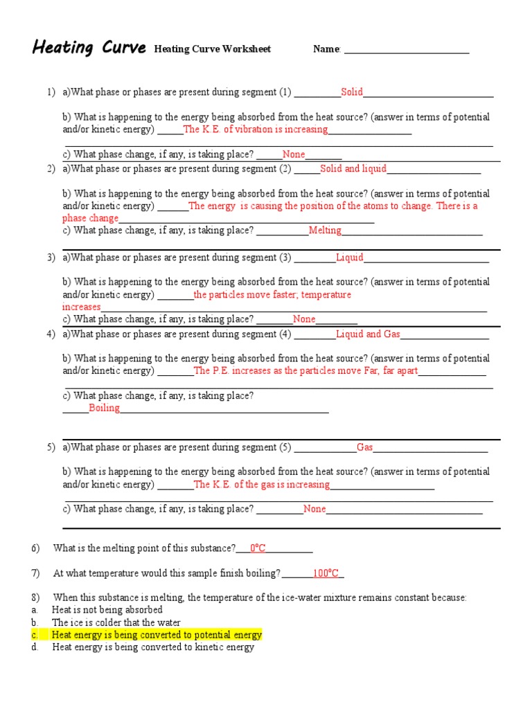 Heating Curve Worksheet Guide | PDF | Water | Heat