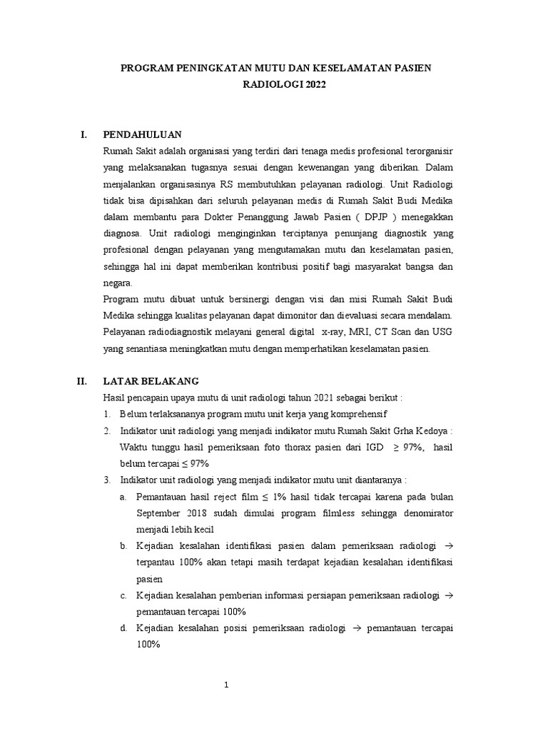 Program Peningkatan Mutu dan Keselamatan Pasien Radiologi 2022 | PDF