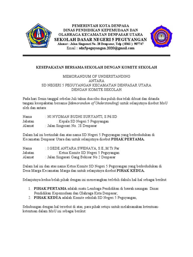 MoU Sek Dan Kom 2022 | PDF