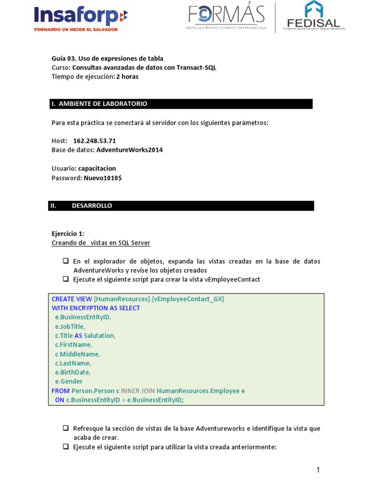 Guia 03-Uso de Expresiones de Tabla | PDF | Servidor SQL de Microsoft | Software de gestión de datos