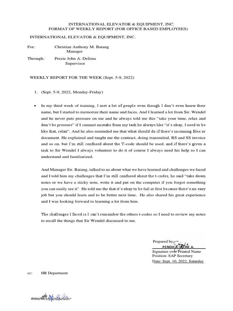 Weekly Report Template For Office Based Employees1 | PDF