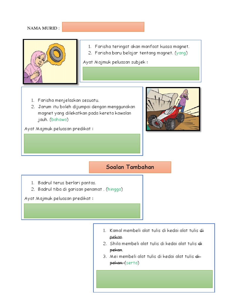 Latihan Tugasan Membina Ayat Majmuk Dengan Peluasan Subjek & Predikat | PDF