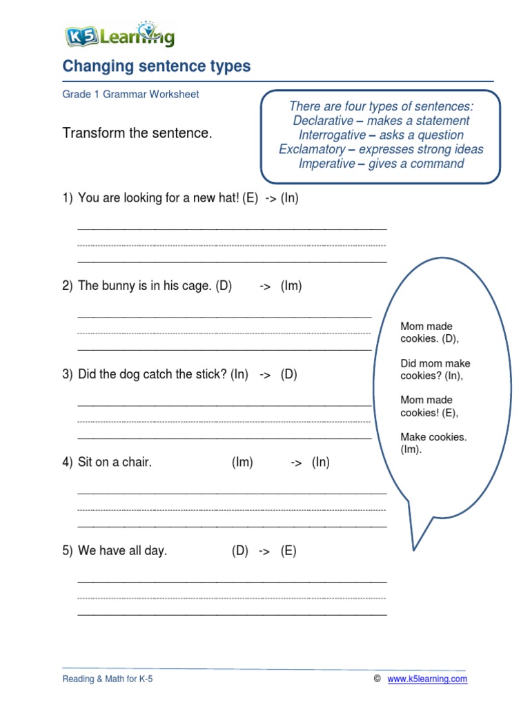 Grade 1 Changing Sentences B | PDF