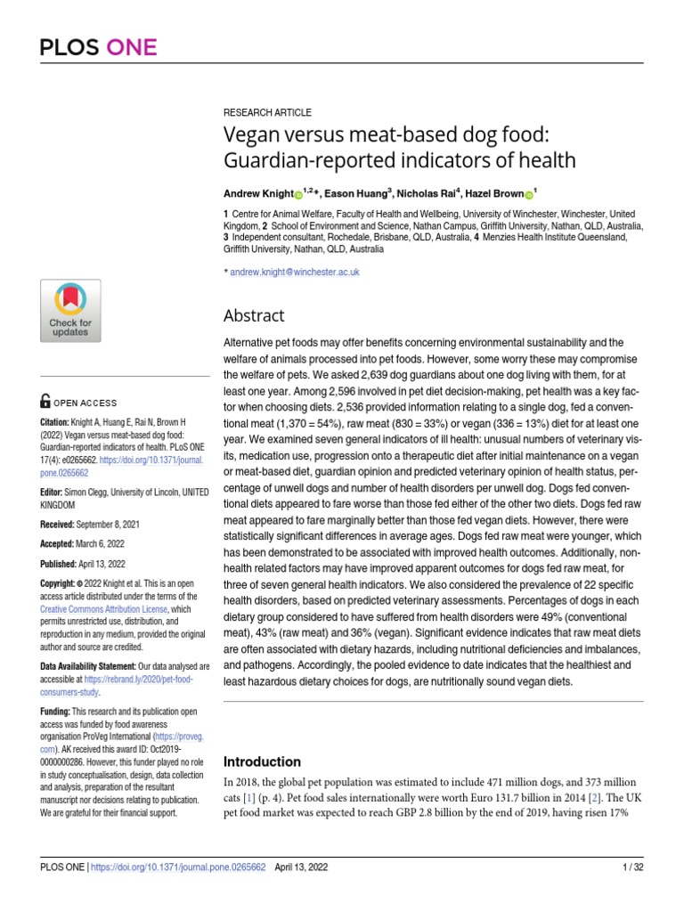 Vegan Versus Meat-Based Dog Food - Guardian-Reported Indicators of ...