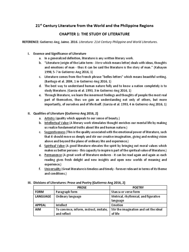 21ST Century Lit Chapter 1 Discussion Notes | PDF | Poetry | Narration