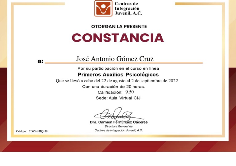 Constancia PAP-CIJ JAGC | PDF