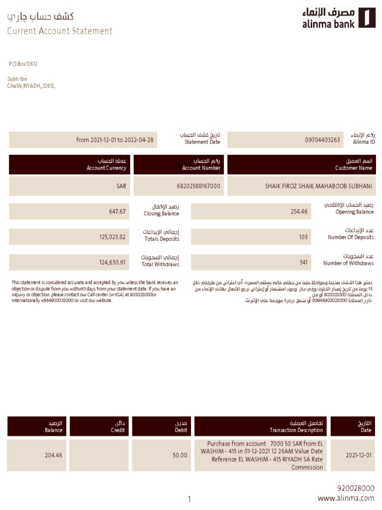 Current Account Statement Shows Deposits and Withdrawals | PDF ...