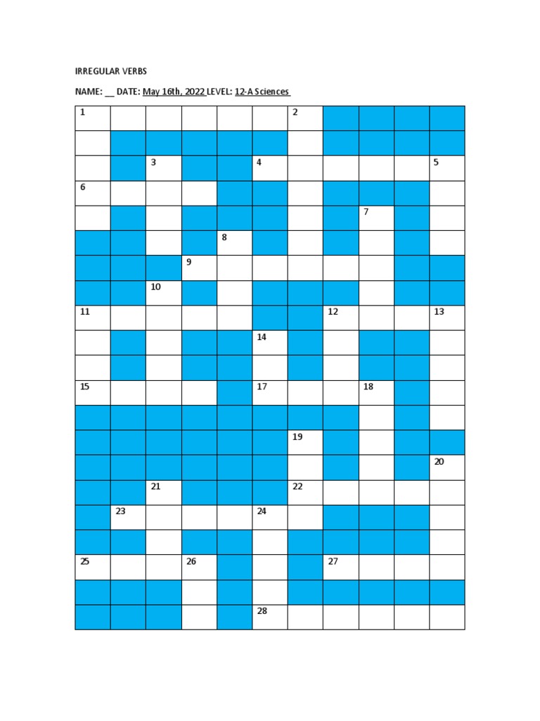 Irregular Verbs Crossword 2 | PDF