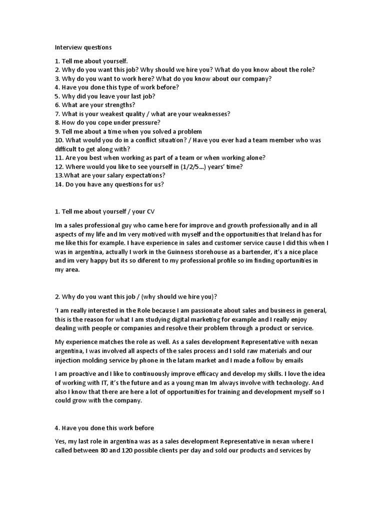 Interview Questions | Download Free PDF | Sales | Cognition
