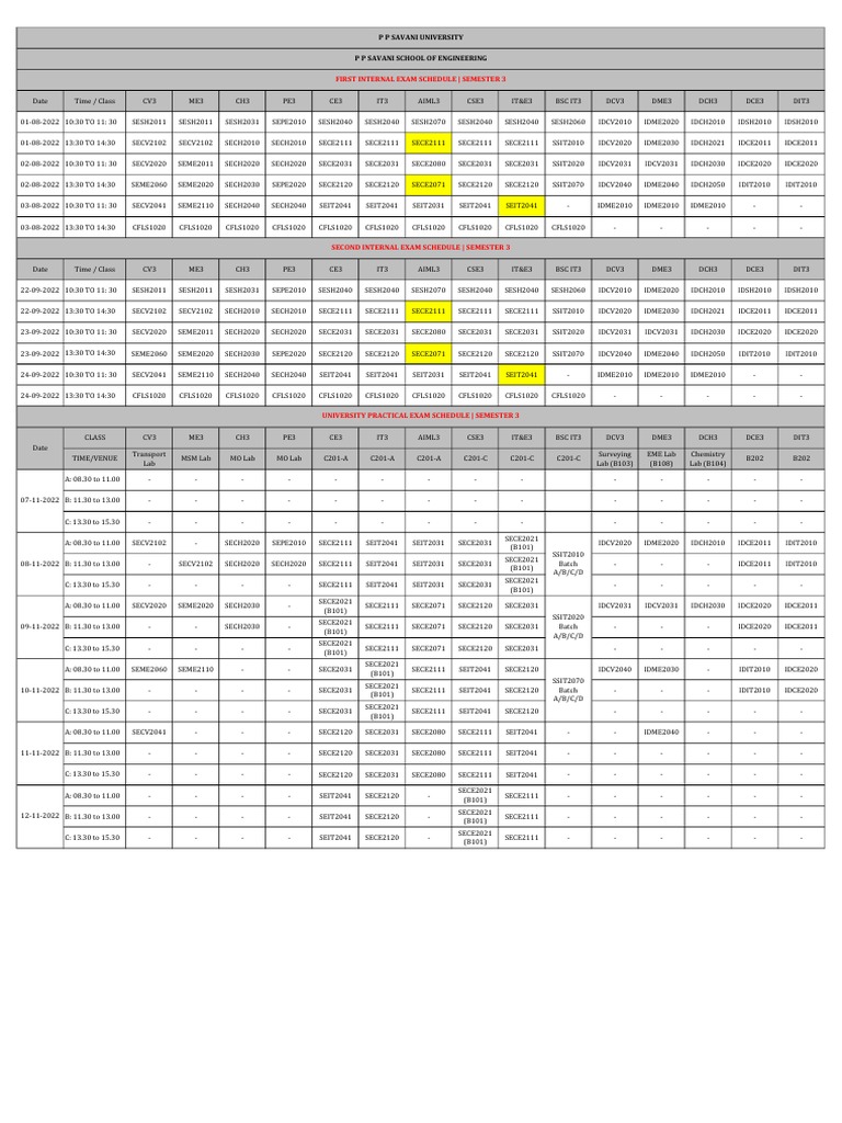 Soe Exam Schedule - Ay2022-23-Odd Semester - v1 | PDF