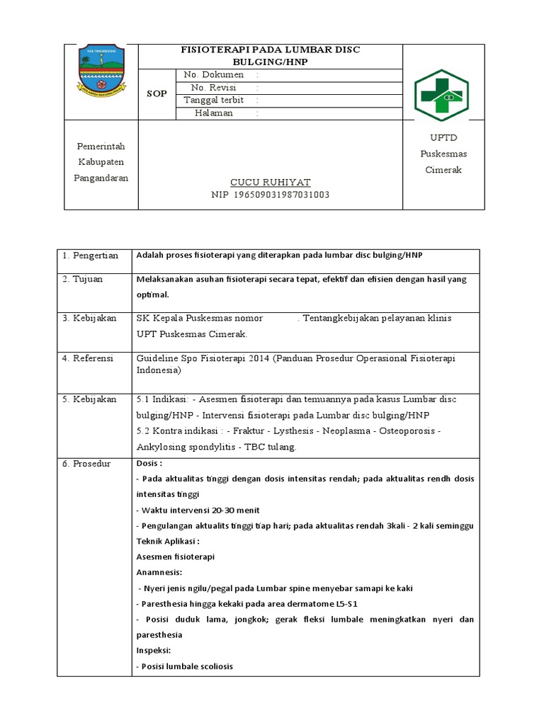 Sop Fisioterapi HNP | PDF