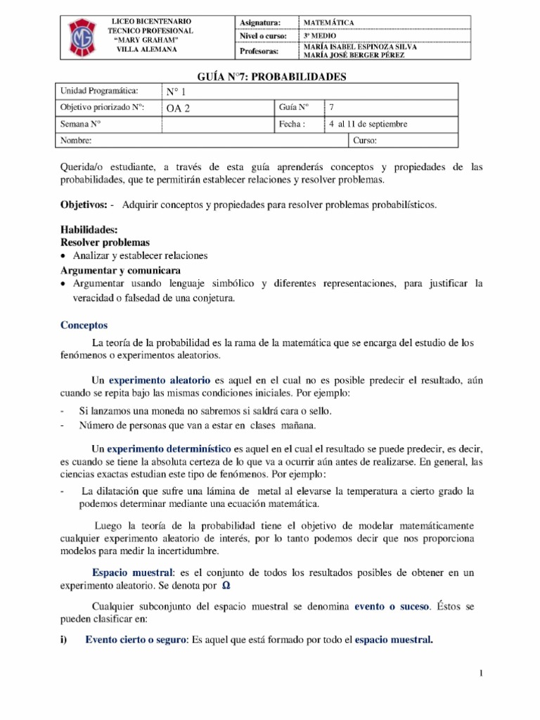 Mat 3°-M U1 G7 Probabilidad 2020 PDF | PDF