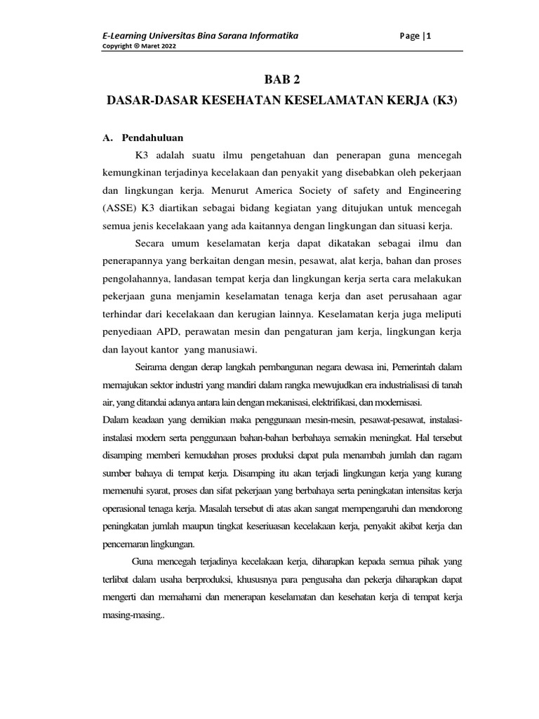 Materi Pertemuan 2 Dasar-Dasar Kesehatan Dan Keselamatan Kerja | PDF