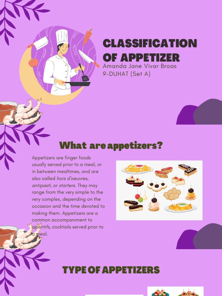 Classification of Appetizer (Broas, Amanda Jane) | PDF | Cooking, Food ...
