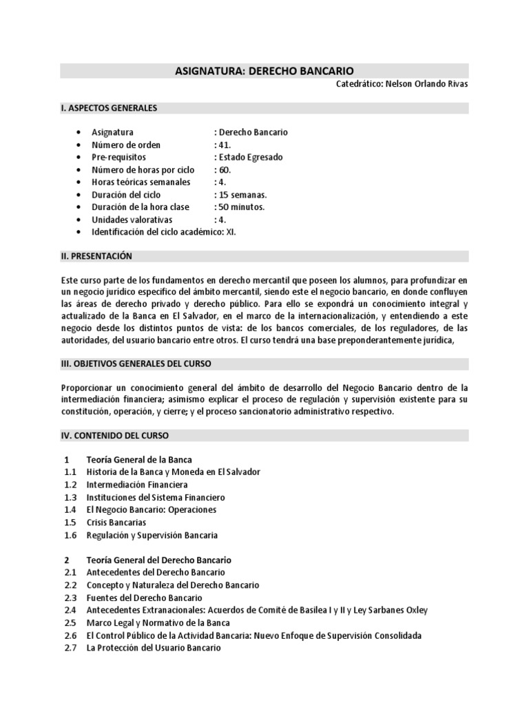Derecho Bancario | PDF