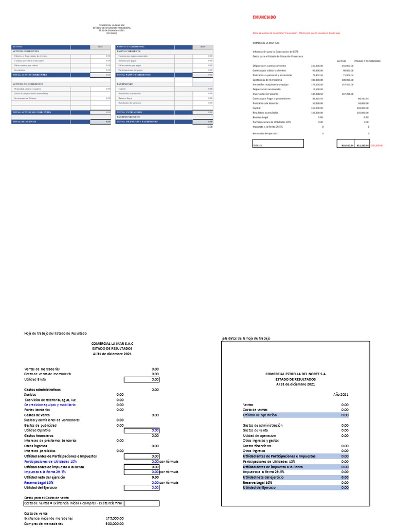 S02.s1-Tarea Caso Práctico La Mar Sac de ESF y ER 02 | PDF | Estado de resultados | Impuesto ...