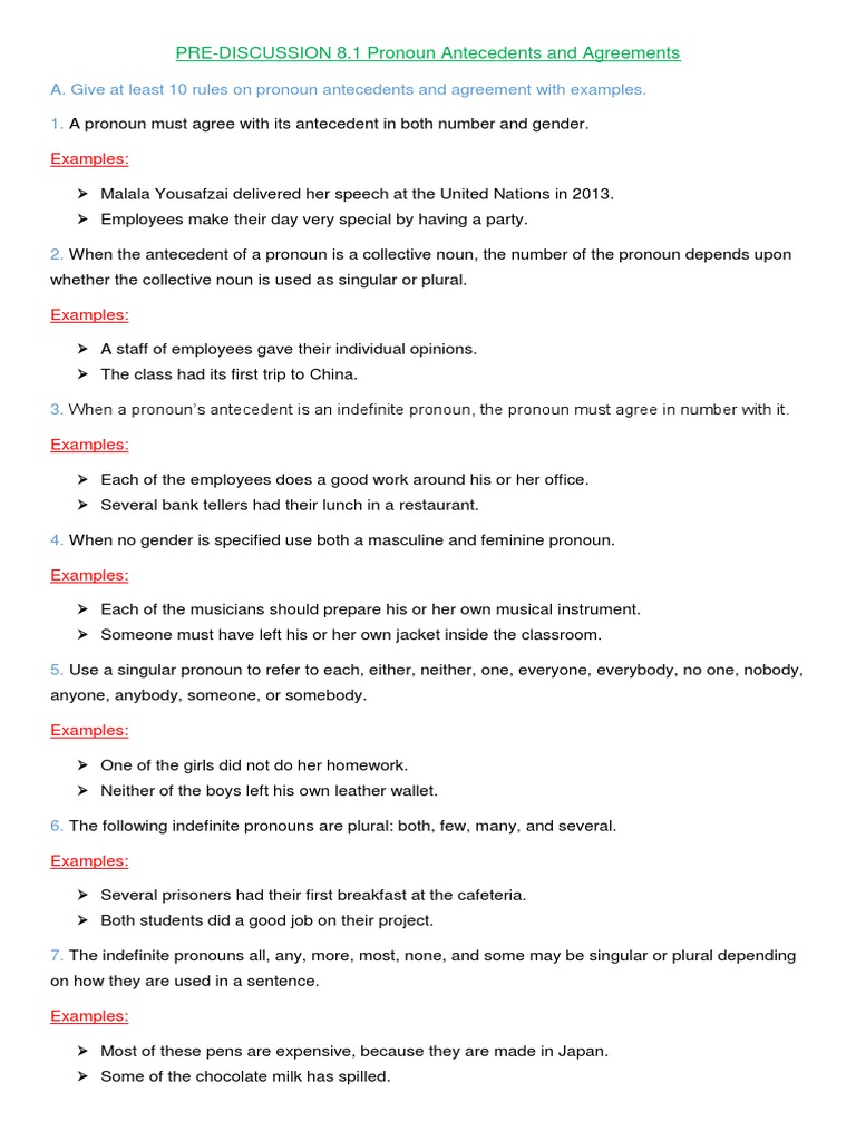 Pronoun Antecedent Agreement Rules | PDF | Grammatical Number | Pronoun