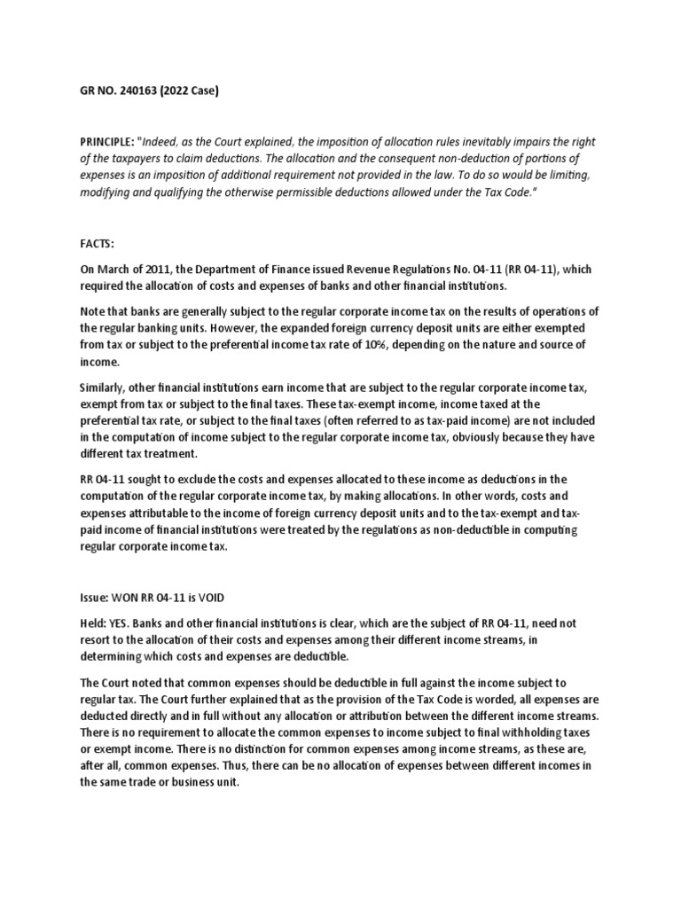 GR NO 240163 2021 Case | PDF | Tax Deduction | Taxes