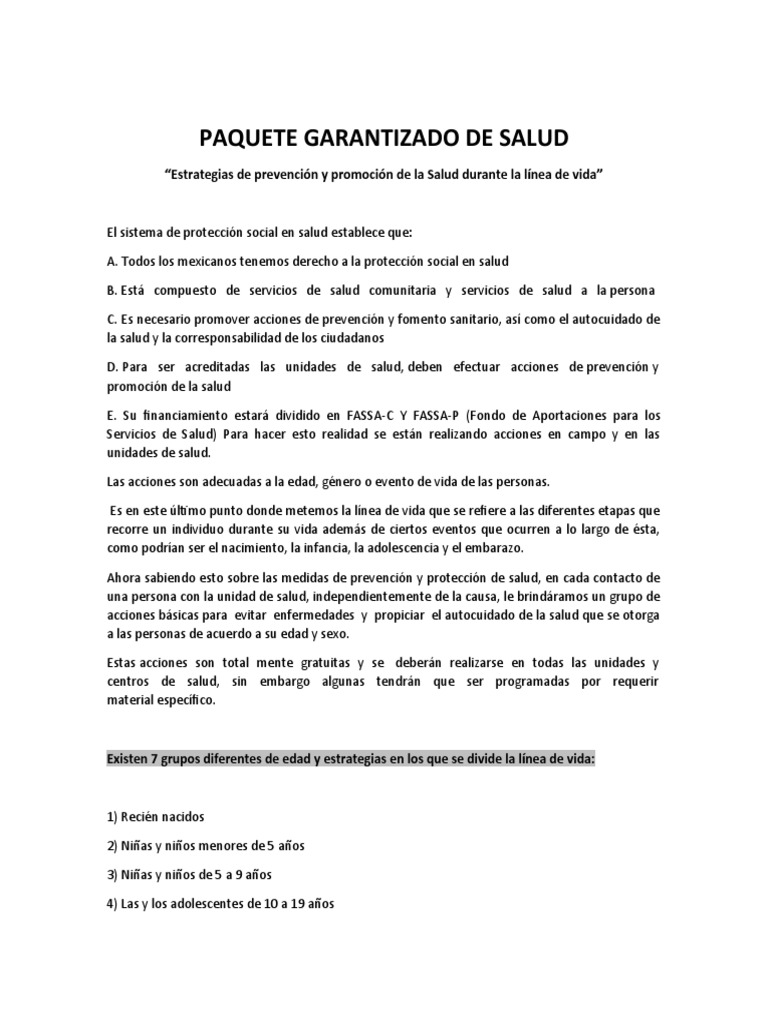 Paquete Garantizado de Salud | PDF | El embarazo | Obesidad