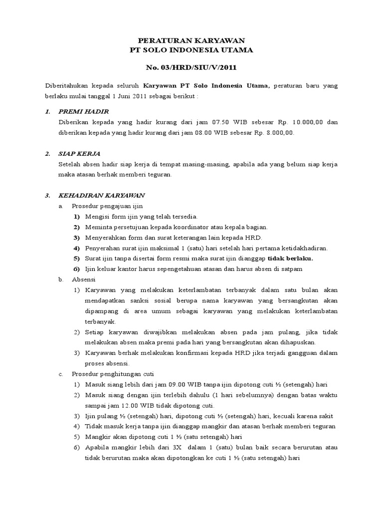 Peraturan Karyawan | PDF