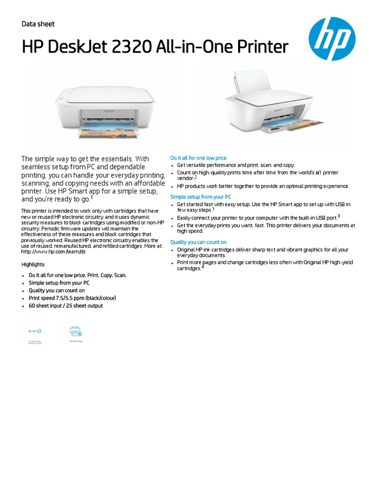 HP Deskjet 2320 All-In-One Printer | PDF | Printer (Computing) | Image Scanner