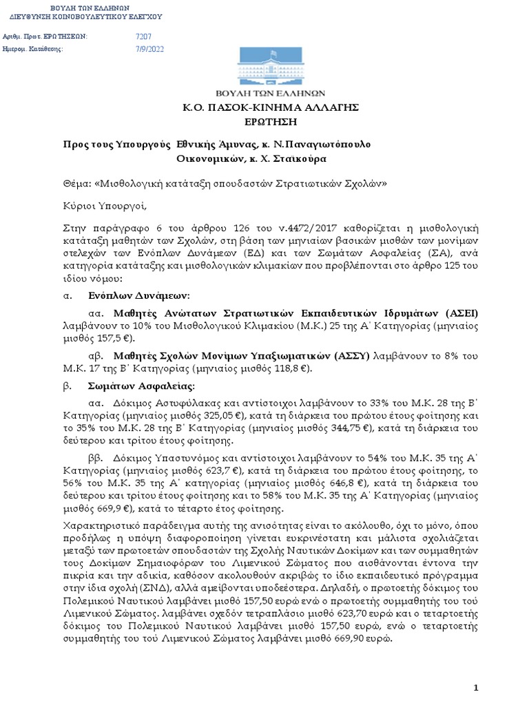 ΕΡΩΤΗΣΗ ΓΙΑ ΜΙΣΘΟΥΣ ΜΑΘΗΤΩΝ ΠΑΡΑΓΩΓΙΚΩΝ ΣΧΟΛΩΝ | PDF