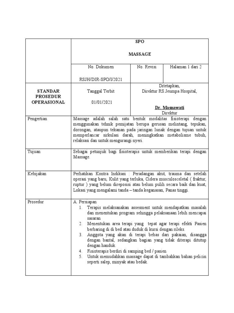 Prosedur Standar Terapi Massage Fisioterapi | PDF | Pengembangan Diri | Kesehatan Holistik