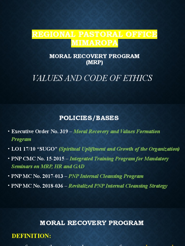 MORAL RECOVERY PROGRAM Values and Code of Ethics | PDF | Morality ...