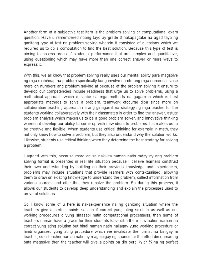 Assessing Problem-Solving Skills Through Subjective Test Questions ...