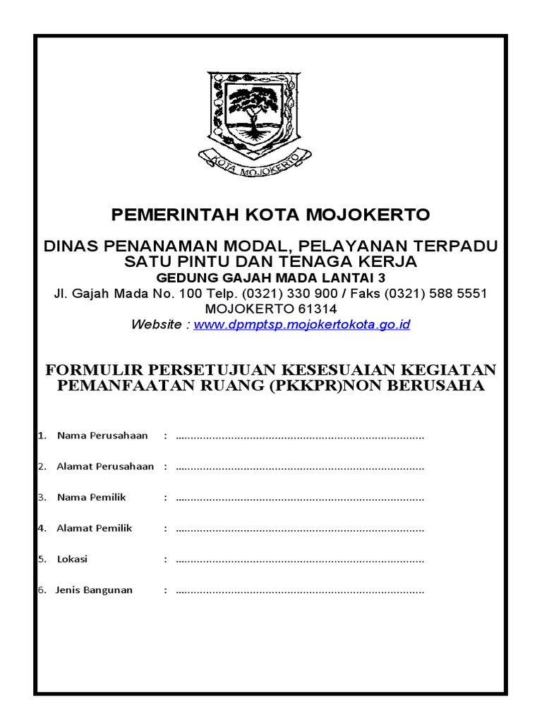 Formulir PKKPR Non Berusaha 2020 | PDF