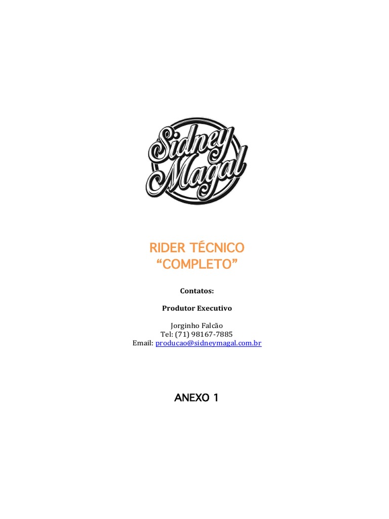 RIDER TÉCNICO - Sidney Magal (Completo) | PDF | Instrumentos musicais ...