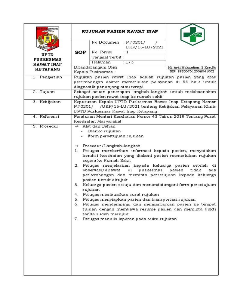 SOP BARU Rujukan Pasien Ranap | PDF