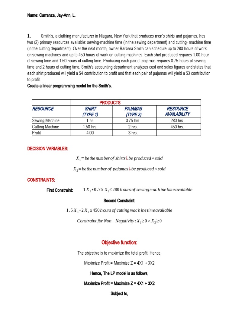 Maximizing clothing manufacturer's profit | PDF | Linear Programming ...