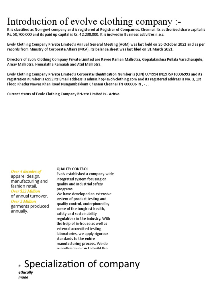 Introduction of Evolve Clothing Company | PDF | Supply Chain | Business