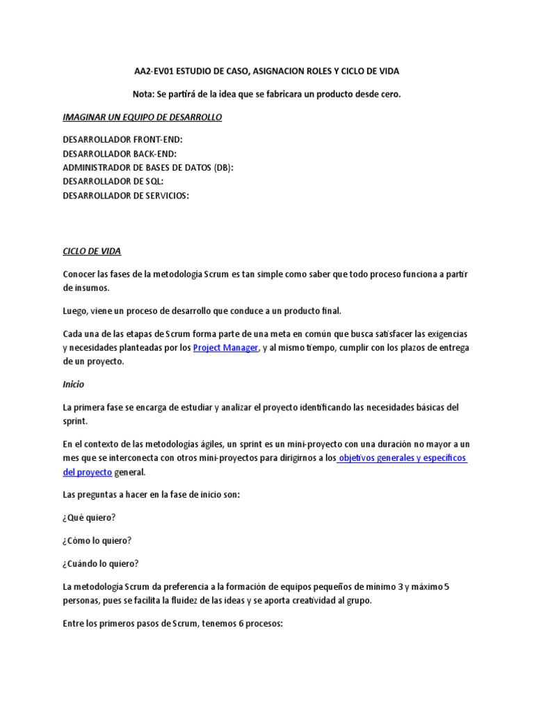 Aa2-Ev01 Estudio de Caso, Asignacion Roles y Ciclo de Vida | PDF