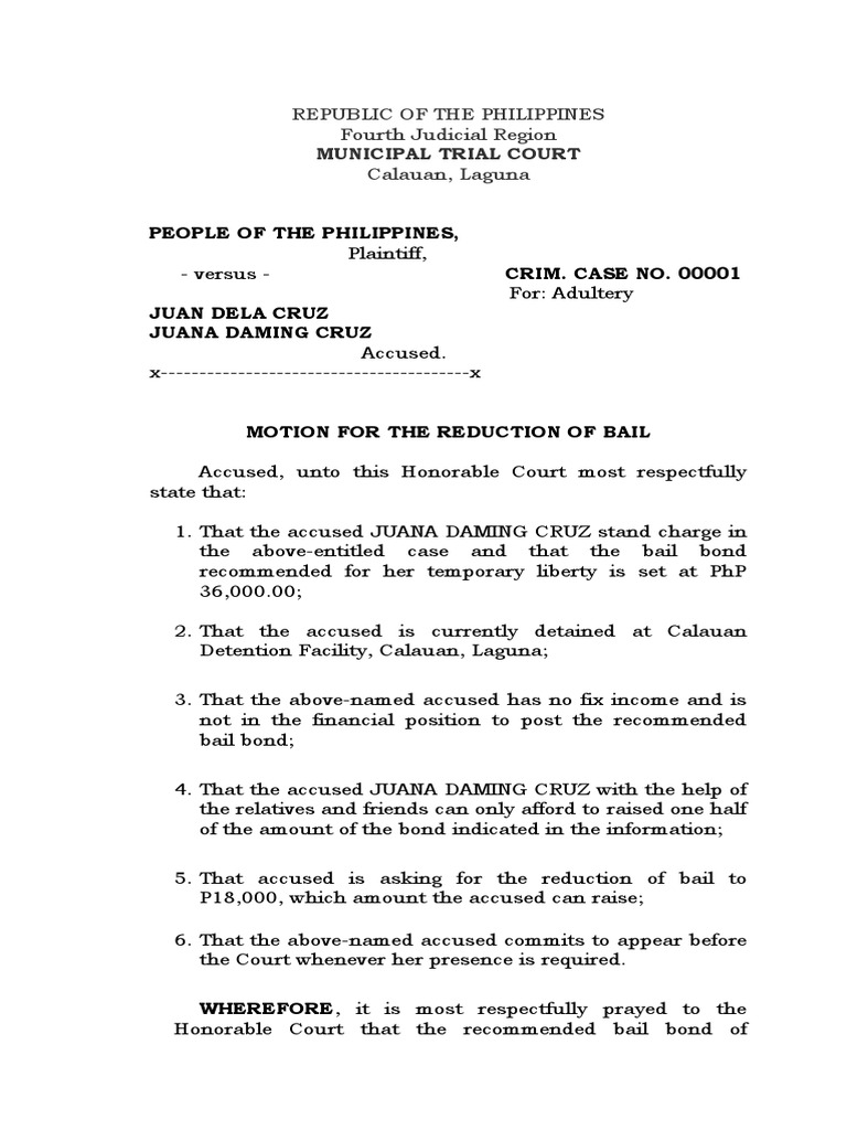 Motion For Reduction of Bail | PDF