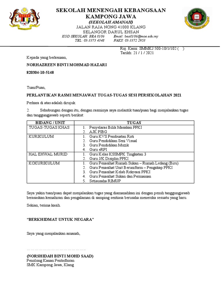 Surat Perlantikan Menjawat Tugas | PDF