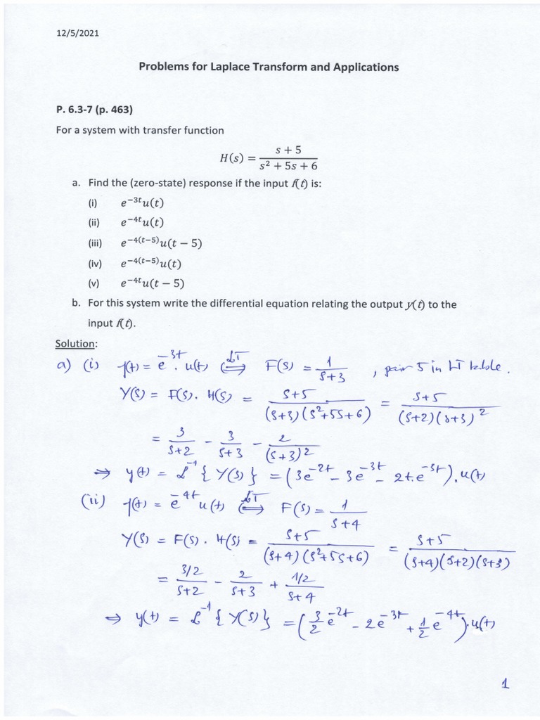 Laplace Transform Problems and Circuit Analysis | PDF | Applied Mathematics | Equations