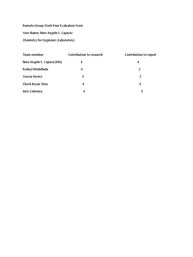 Remote Group Work Peer Evaluation Form | PDF
