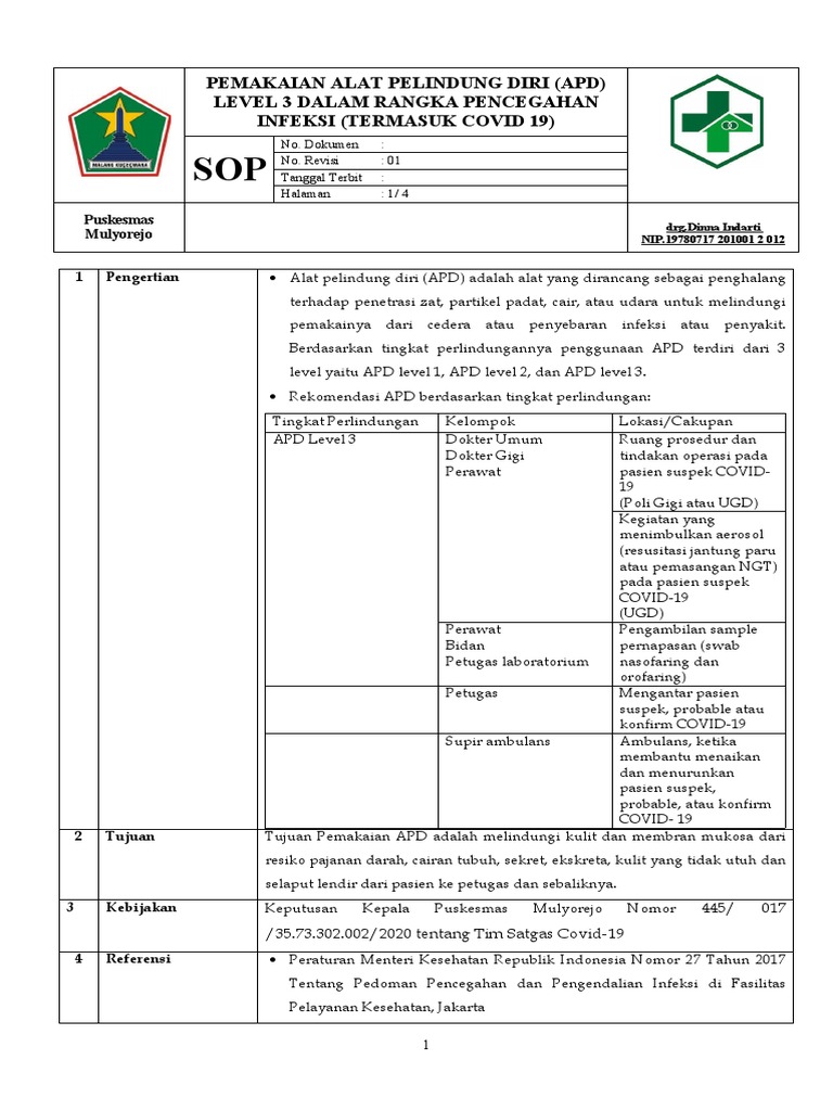 SOP Pemakaian APD Level 3 | PDF
