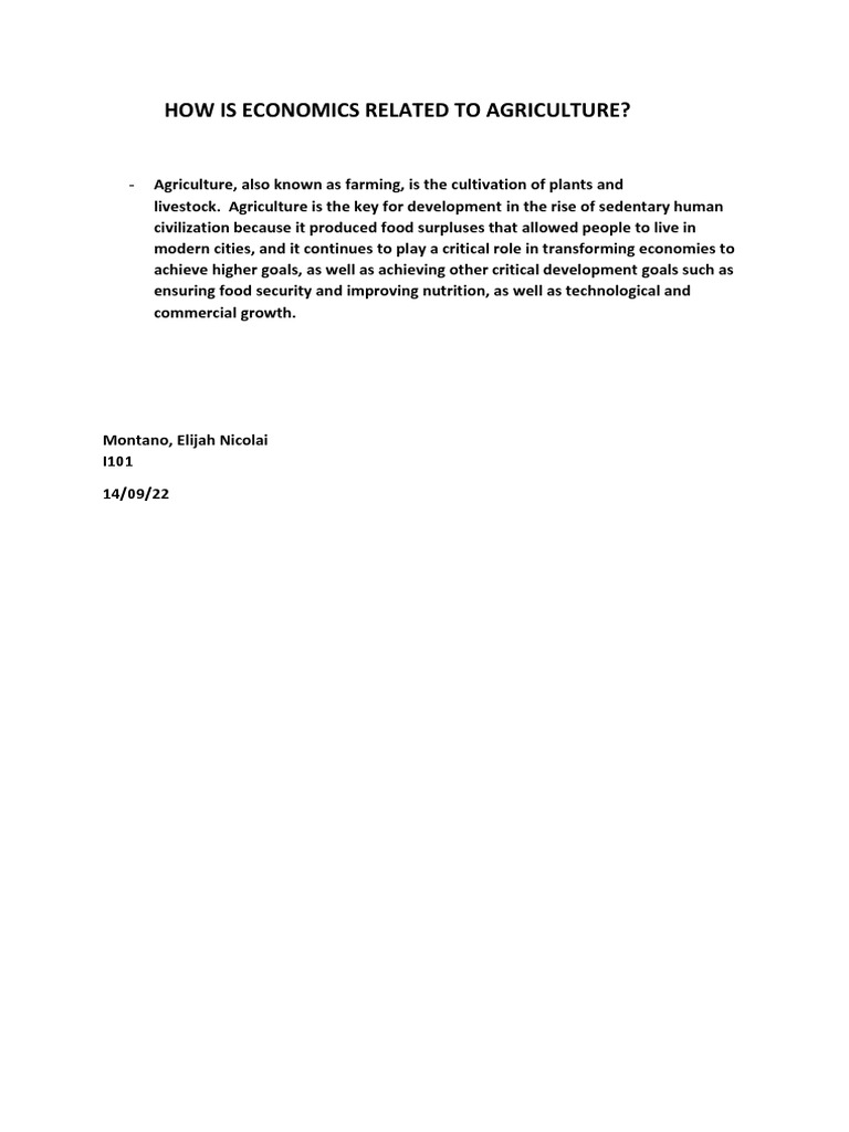 Economics and Agriculture Connection | PDF | Politics