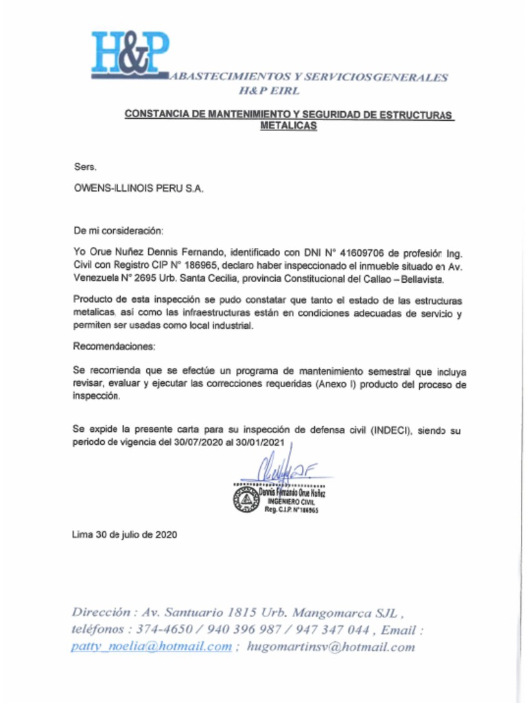 Informe de Inspección Tecnica de Infraestructura | PDF