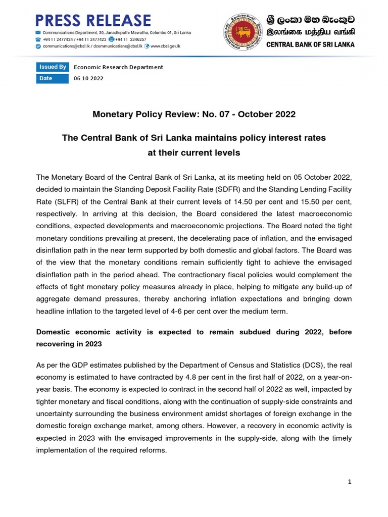 Monetary Policy Review No.7 2022 | PDF | Monetary Policy | Inflation