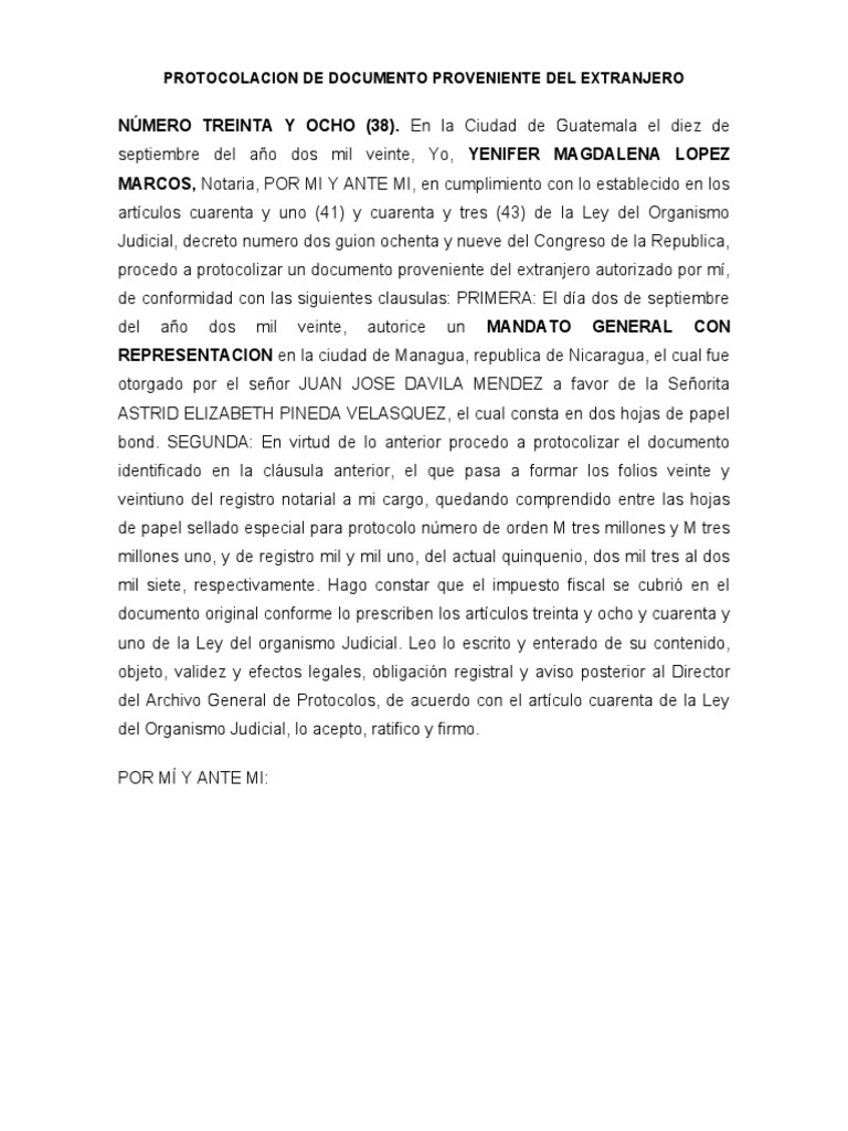 32 - PROTOCOLACION DE DOCUMENTO PROVENIENTE DEL EXTRANJERO (Em Este Caso El Documento Debe Ser ...