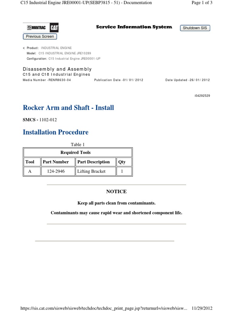 Rocker Shaft Install | PDF | Valve | Engines
