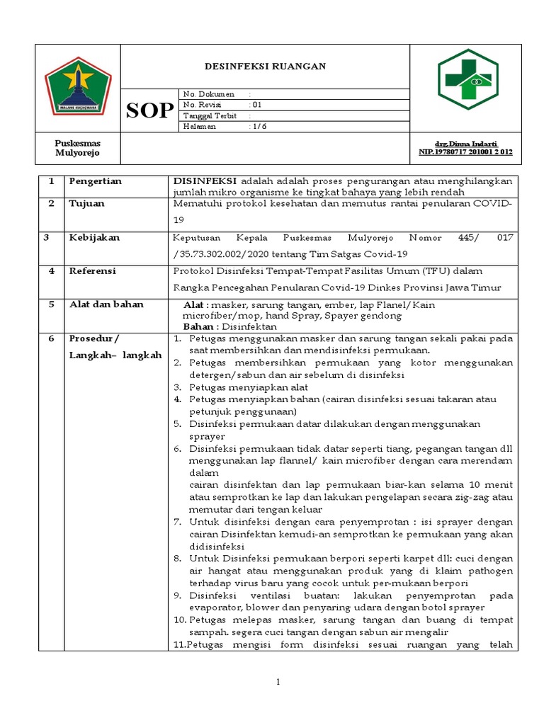 SOP Desinfeksi Ruangan | PDF