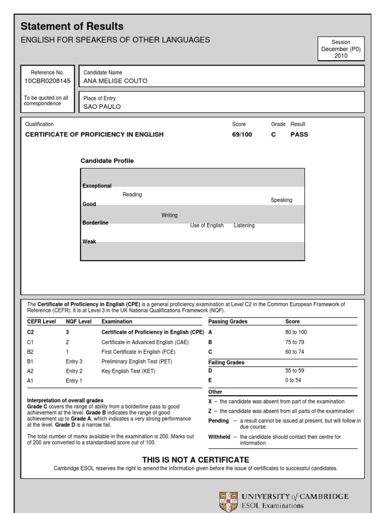 CPE Statement of Results for Ana Couto | PDF