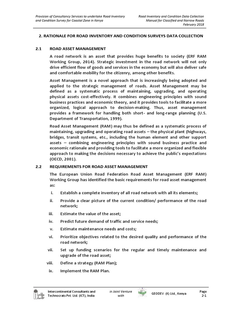 Rationale For Rics Data Collection R1 Pdf Road Asset Management
