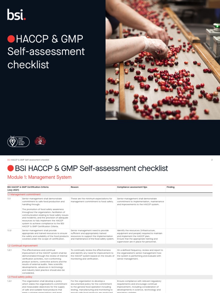 HACCP and GMP Self Assessment Checklist | PDF | Hazard Analysis And ...